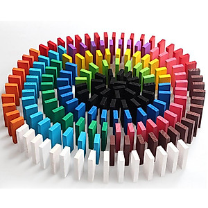 NEWCREATIVETOP Wooden Dominos Blocks Set, Kids Game Educational Play Toy, Domino Racing Toy Game (240PCS)