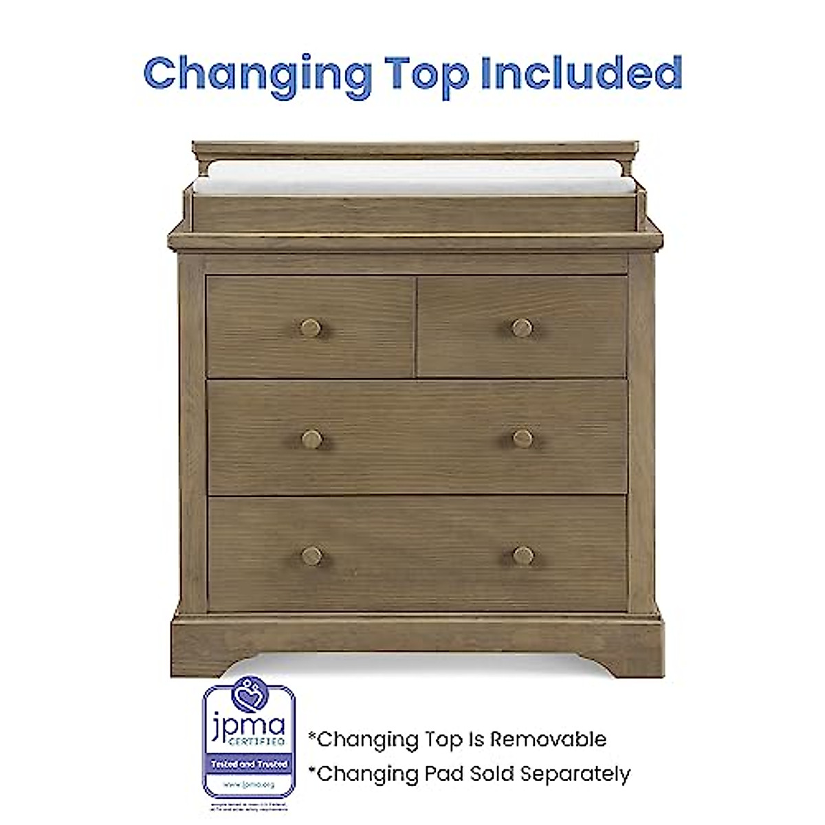 Simmons Kids Paloma 4 Drawer Dresser with Changing Top and Interlocking Drawers - Greenguard Gold Certified, Rustic Acorn