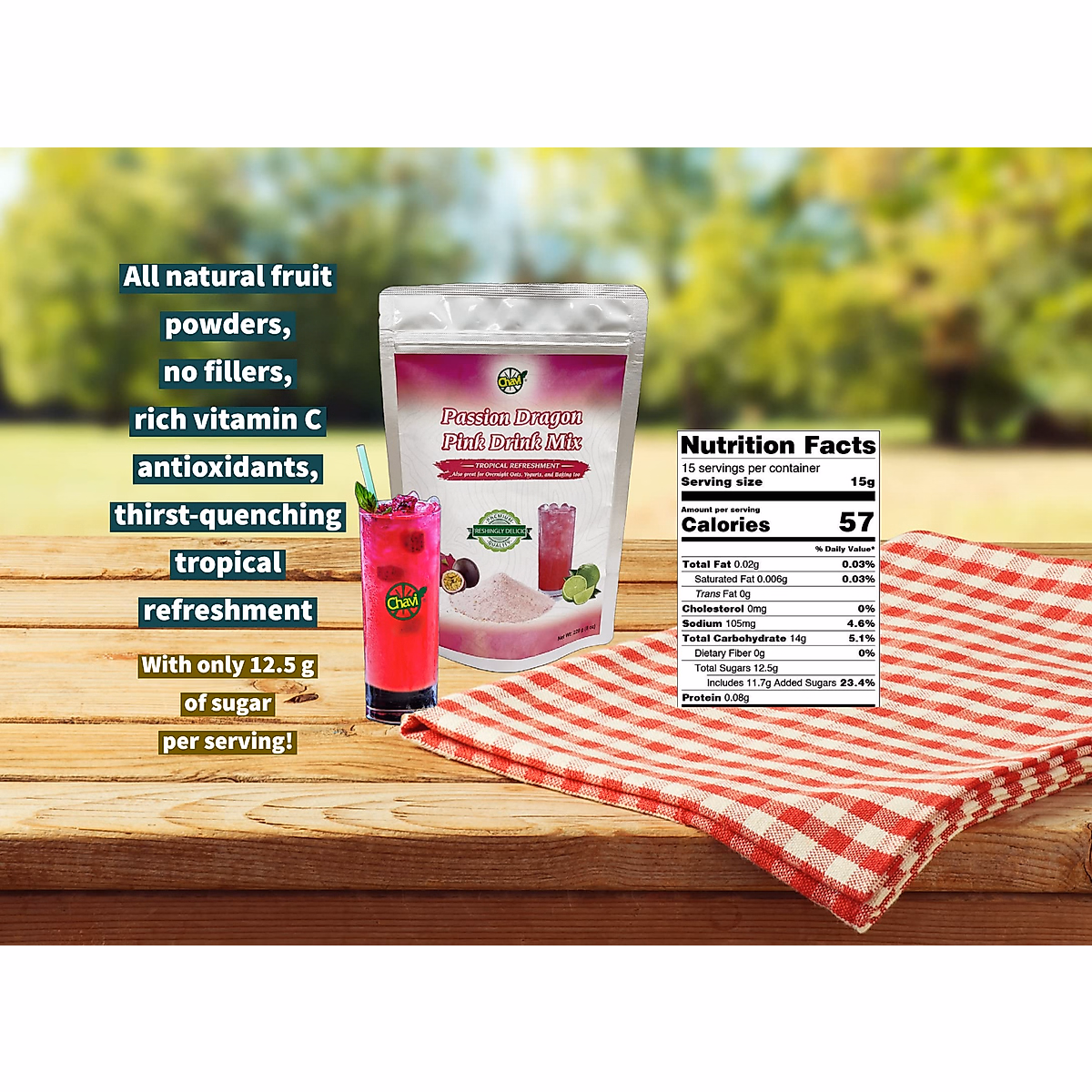 Passion Dragon Pink Drink Mix - Natural Pitaya Dragon Fruit Powder & Passion Fruit Refresher - CHAVI - 8 OZ - Natural Superfood - Rich in Antioxidants and Vitamin C