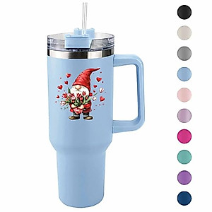 LB LEOBON 40 ounce insulated cup with handle, double-layer vacuum stainless steel material, equipped with straw, can keep warm or maintain cold drinks Gnome Love Bouquet P wathet