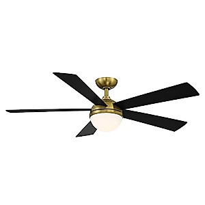 WAC Smart Fans Eclipse Indoor and Outdoor 5-Blade Ceiling Fan 54in Satin Brass Matte Black with 3000K LED Light Kit and Remote Control works with Alexa and iOS or Android App