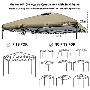 KAMPKEEPER 10x10 Pop Up Canopy Tent Top Replacement Cover Roof with Air Vent, Polyester UV 30 Waterproof for Outdoor Garden Patio Pavilion Sun Shade(Top Only) (Khaki)