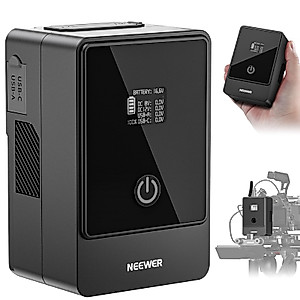 Neewer Mini V Mount Battery 6800mAh 99Wh 14.5V, Mini V Lock Battery with 65W PD Type C/D Tap/BP/USB A/Dual DC Port/OLED Display for Video Camera Camcorder Compatible with SmallRig BMPCC 4k 6k, PS099E