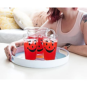 Kool-Aid Man 64-Ounce Glass Pitcher and Two 16-Ounce Pint Glasses | Beverage Dispenser Carafe and Glassware For Water, Juice, Iced Tea, Cocktails | Home & Kitchen Essentials, Nostalgic Gifts