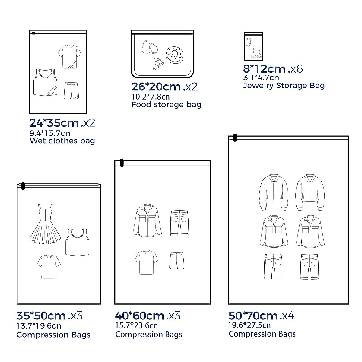 EZZNTIAL 10+10 Vacuum Storage Bags and ziplock set .Travel Accessories No Vacuum or Pump Needed Space Saver Bags.Ziplock Set for Travel Essentials.