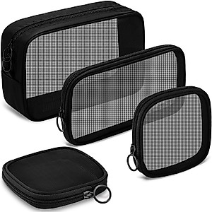 Weewooday 4 Pcs Mesh Makeup Bag Mesh Cosmetic Bag Travel Toiletry Pouch with Zipper Mini Makeup Cosmetic Purse for Daily Accessory (Pink,Small)(Small, Large, Medium,Black)
