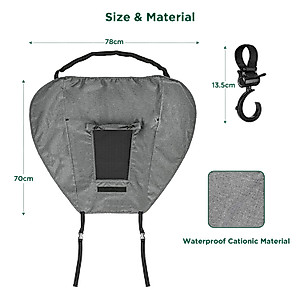BYLaconic Stroller Sun Shade for Baby (Gray/with 2Pcs Hooks), Waterproof Sun Protection Stroller Shade Cover Anti-UV 50+ with Viewing Window for High Landscape Stroller