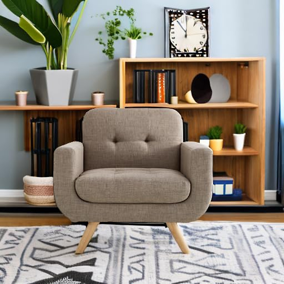 Rosevera Rylee 30”Accent Fabric Upholstered Arm Tufted Comfy for Reading in Bedroom,Living Room, Sofa Chair,Armchair for Small Space,Wood Legs, Standard, Classic Beige