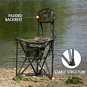 PORTAL Extra Large Quick Folding Tripod Stool with Backrest Fishing Camping Chair with Carry Strap (Camo)