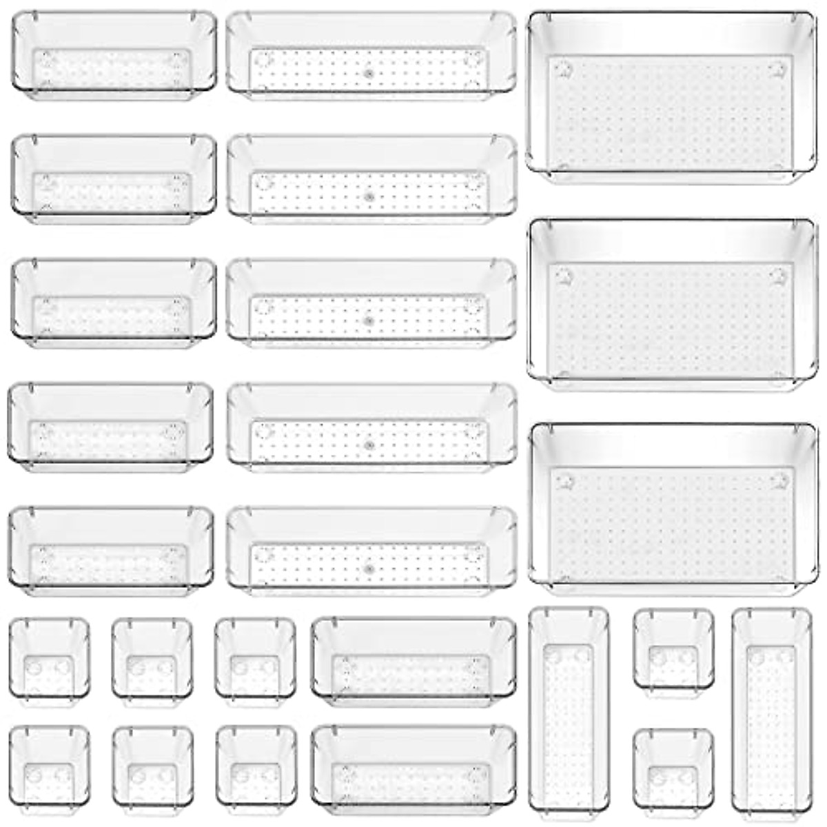 25 Piece - Non-Slip Drawer Organizer Bin Set- Clear bins