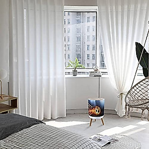 IBPNKFAZ89 Small Trash Can with Lid Fiery Soccer Ball in Goal with Net in Flames Garbage Bin Wood Waste Bin Press Cover Round Wastebasket for Bathroom Bedroom Office Kitchen