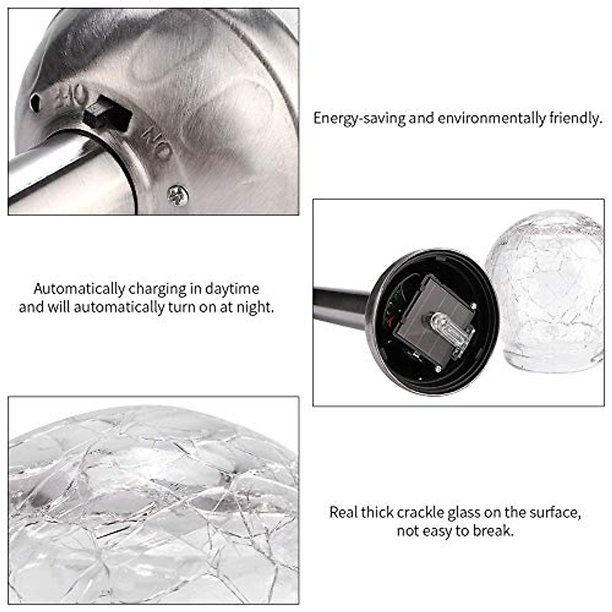 TOPINCN 2Pcs Solar Outdoor Lights, Waterproof Courtyard Stake Crackle Round Ball Lights LED Solar Powered Garden Lamp for Yard Patio Walkway