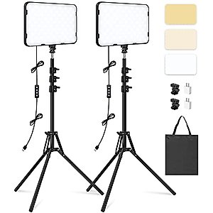 2 Pack LED Video Light with 63'' Tripod Stand, Obeamiu 2500-8500K Dimmable Photography Studio Lighting for Video Film Recording/Collection Portrait/Live Game Streaming/YouTube Podcast, USB Charger