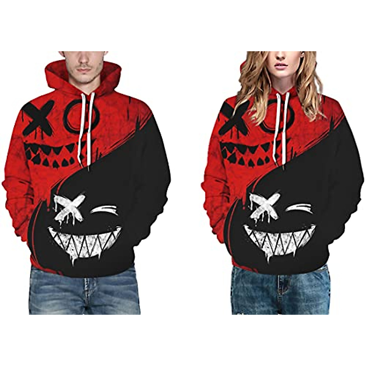 Chaos World Men's Novelty Hoodie Long Sleeves 3D Funny Graphic Print Sweatshirt Pullover(X-Large,Black Red)