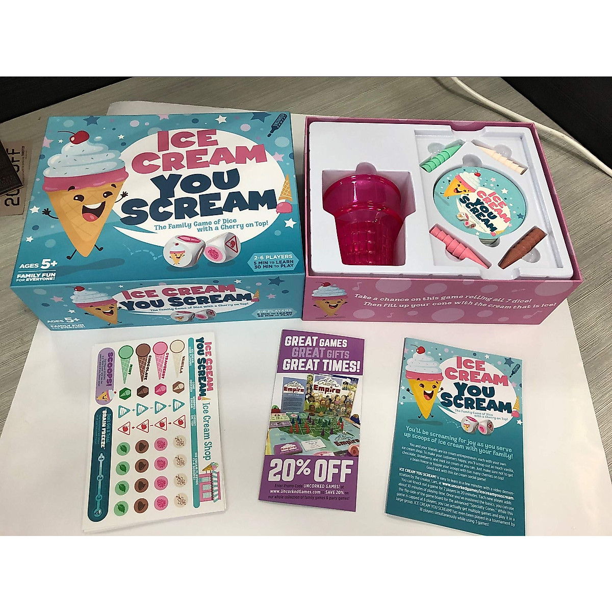 UNCORKED GAMES! Ice Cream You Scream! The Family Game of Dice! Kids Game Night, Party Game and Gift!