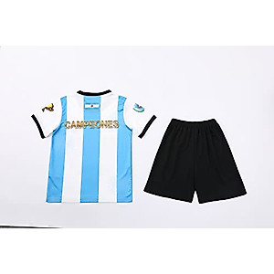 Argentina World Champions Edition Sports Soccer Football Boys Kids Youth Jersey Shirt Kit Set (Size-26 (8-9 Years))