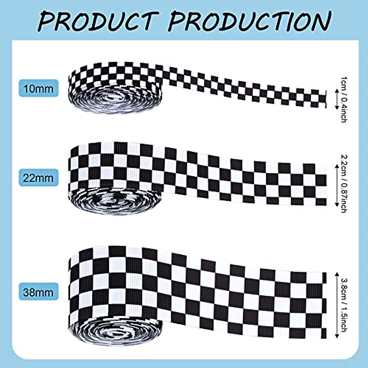 Kuscul 3 Rolls White Checkered Printed Ribbon Black Grosgrain Ribbon Racing Car Theme Checkered Ribbon Gingham Buffalo Plaid Wrapping Ribbon for DIY Crafts Wreath Gift Wrapping, 15 Yard