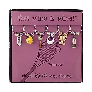 Supreme Housewares 6-Piece Wine Charms/Wine Glass Tags/Drink Markers for Stem Glasses, Wine Tasting Party (Tennis Ace)