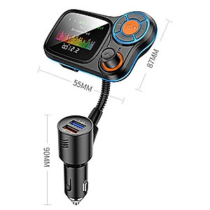 Bluetooth 5.0 FM Transmitter for Car, Aigital Car Bluetooth Adapter with 1.77 Inch Color Screen, QC3.0 Quick Charging &2.4 A USB Port, Wireless Radio Adapter Handsfree Car Kits, TF Card&U Disk