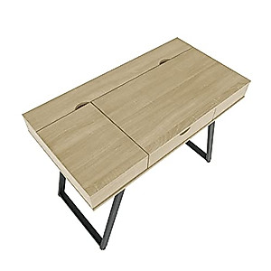 Calico Designs Rockdale Modern Office Writing Laptop Desk with Multiple Storage Compartments, Cord Management and Charging Station, Black/Honey Maple