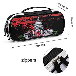 Washington and USA Flag Printed Pencil Case Bag Stationery Pouch with Handle Portable Makeup Bag Desk Organizer