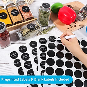 AuroTrends Spice Jars with Labels 6oz 16Pack, Glass Spice Jars with Shaker Lids Complete Set-6oz Seasoning Containers with 180 Waterproof Spice Labels |Chalk Marker |Straw Brush |Funnel