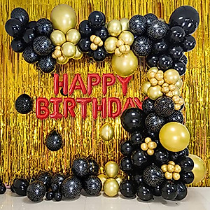 Black Gold Confetti Balloons 50 Pack 12 inch Black and Gold Metallic Latex Balloons with 1 Rolls of Ribbon for Birthday Graduation Celebration Party Decorations.