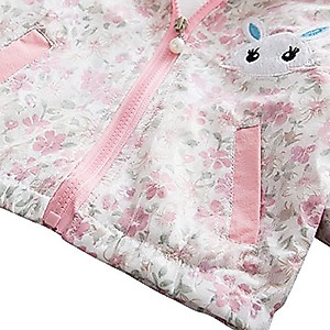 famuka Baby Girls Hooded Jacket Floral Pattern Coat Rabbit Style Windbreaker for Spring/Autumn (Pink, 3-6 Months)