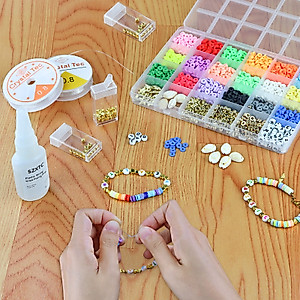 2 Pcs Clay Beads Bracelets Professional Elastic String Kont Fixing Drip, Keep Stretch String Braclet Stay Tied for Flat Round Polymer Clay Beads Heishi Beads Spacer Charm Bracelet Jewelry Making Kit