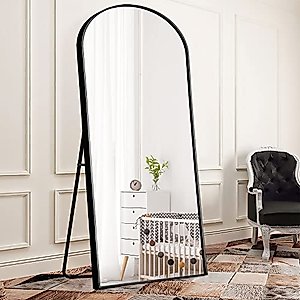 NeuType Arched Full Length Mirror, Large Arched Wall Mirror Floor Mirror with Stand, Full Body Dressing Mirrors Standing Hanging or Leaning Against Wall, Aluminum Alloy Thin Frame 71"x32", Black