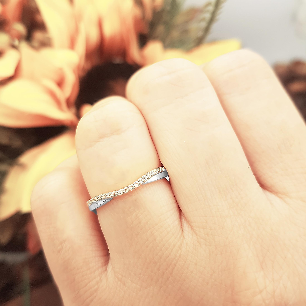 Dazzlingrock Collection 0.11 Carat (ctw) 10K Round Cut White Topaz Ladies Wedding Guard Contour Band, White Gold, Size 6.5