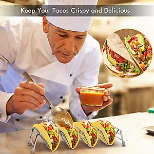 Taco Holders set of 2,Stainless Steel Taco Shell Holder Stand,Taco Tray Plates for Taco Bar Gifts Accessories,Holds 4 Tacos Each,Oven Safe for Baking, Dishwa sher and Grill Safe