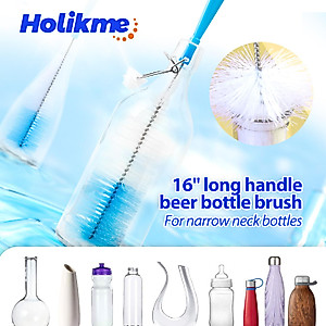 Holikme 8 Pack Bottle Brush Cleaning Set, Long Handle Bottle Cleaner for Washing Narrow Neck Beer Bottles, Wine Decanter, Narrow Cup, Pipes, Hydro Flask Tumbler, Sinks, Cup Cover, Blue
