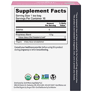Earth Mama Organic Raspberry Leaf Tea Bags |Labor Tonic + Menstrual Support, 16 Teabags Per Box (3-Pack)