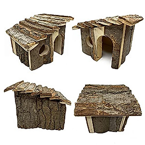 kathson Hamster Wooden House, Small Pet Hideout Climbing Play Hut Natural Wood with Bark Hideaway House for Dwarf Hamster, Mouse, Rat,Gerbil and Other Small Animals