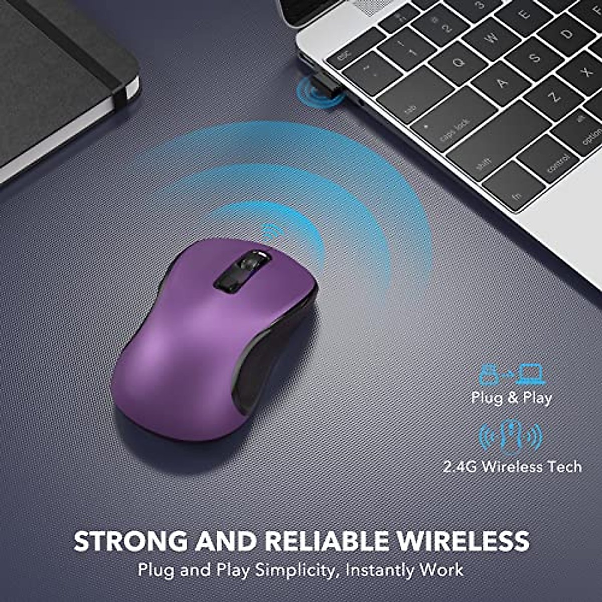 Deeliva Wireless Mouse, Computer Mouse Wireless 2.4G USB Cordless Mouse with 3 Adjustable DPI, 6 Buttons, Ergonomic Portable Silent Mice for Laptop PC Computer Chromebook (Purple)