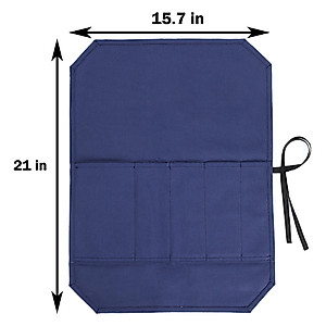 Chef Knife Roll, Heavy Duty 16OZ Waxed Canvas Knife Roll, 5 Slots Knife Bag with Professional Cut Resistant Fabric, Blue (21"L x 15.5"W)