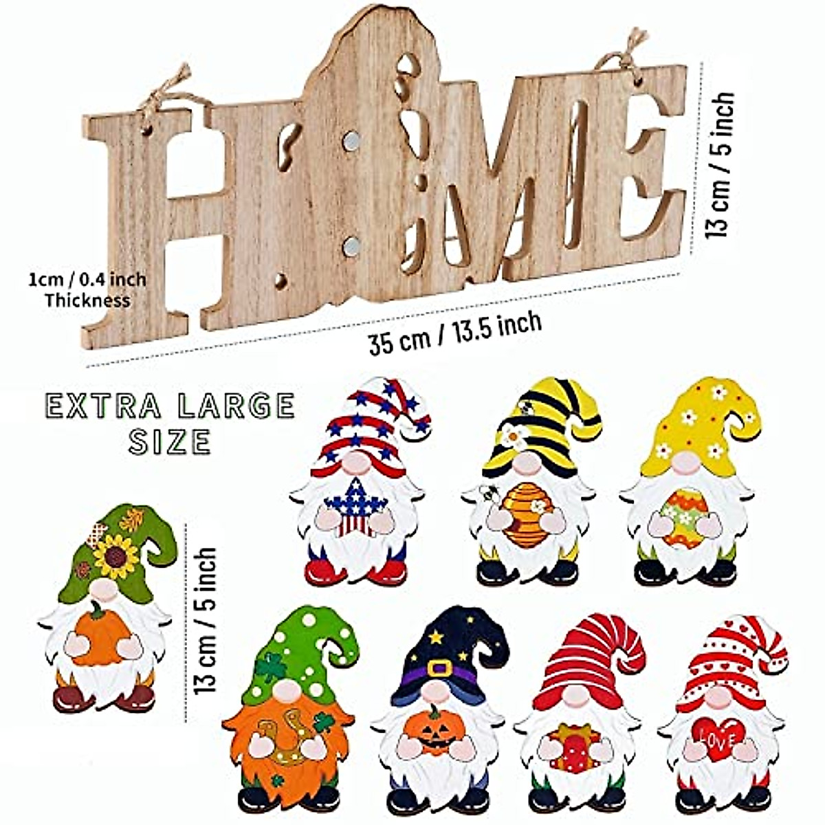 LittleFox 3D Gnome Interchangeable Seasonal Welcome Sign (Upgrade Designed) DIY with 8pcs Detachable Magnet Holiday Icons, Great for Rustic Farmhouse Decor or Housewarming Gift.