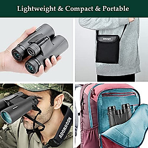 12x42 HD Binoculars for Adults with Upgraded Phone Adapter, Tripod and Tripod Adapter - Large View Binoculars with Clear Low Light Vision - Waterproof Binoculars for Bird Watching Hunting Travel