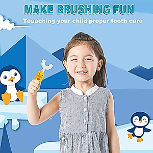 Caromolly Kids U-Shaped Electric Toothbrush, Automatic Massage Toothbrush with U-Type, Cartoon Modeling Toothbrush with Three Types of Brush Heads,Battery Operated,Small for 2-6 Years,Yellow,1 Pack