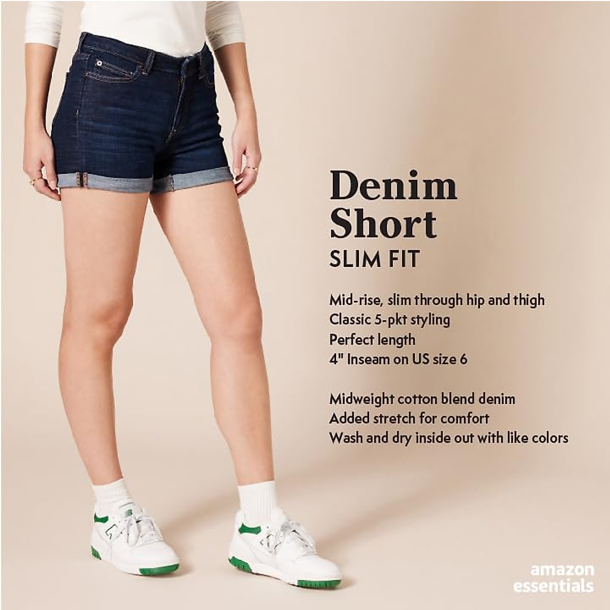 Amazon Essentials Women's 4" Denim Short, Medium Wash, 10