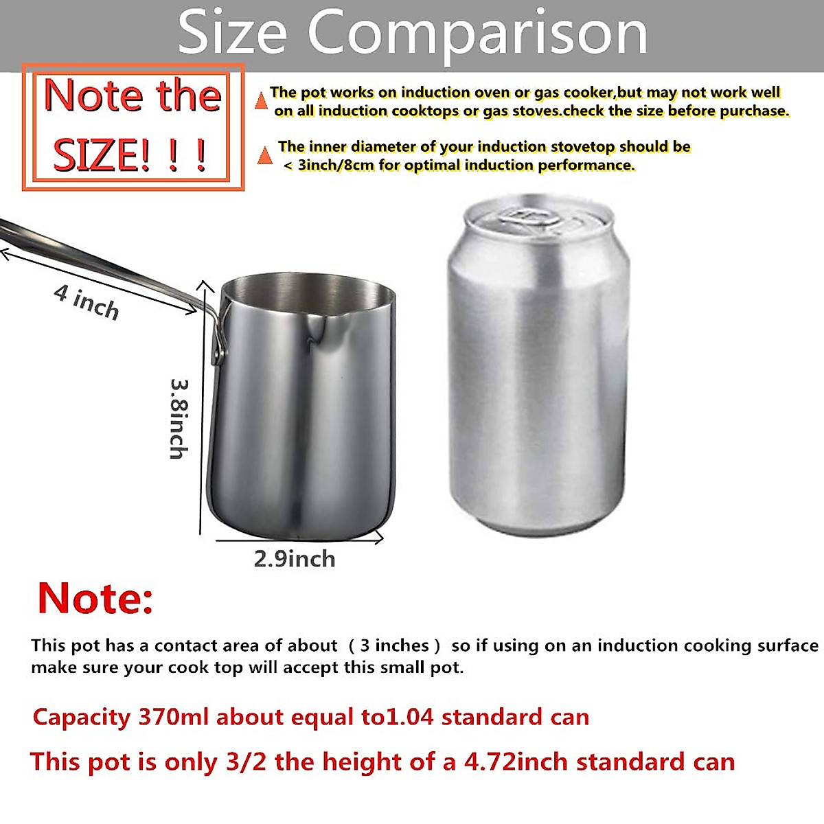aooyaoo (12oz/370ml) Warmer Milk Pot Suitable For a Gas Cooker and an Induction Cooker 18/10 Stainless Steel Mimi Size