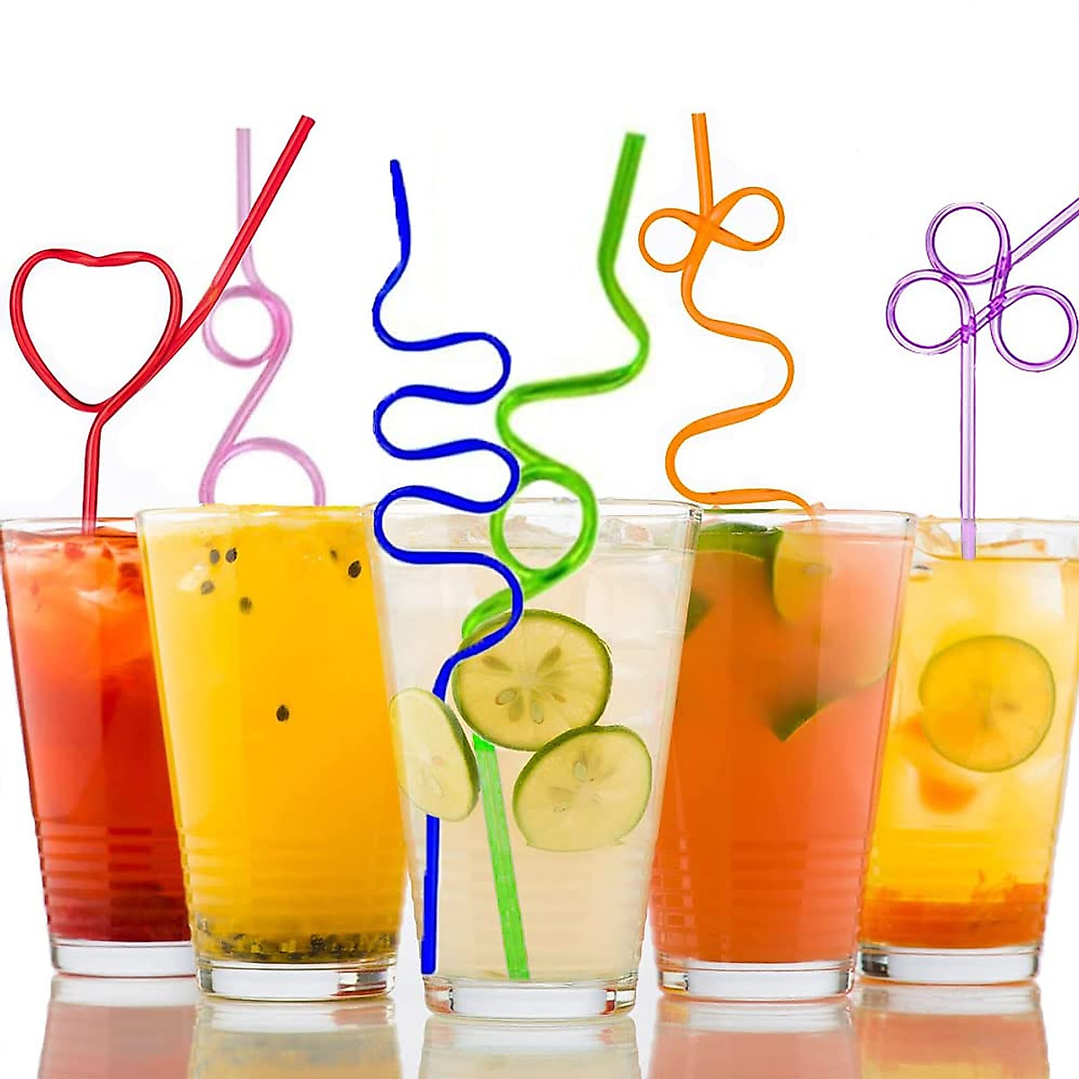 Crazy Silly Reusable Straws Plastic Drinking Straws Colorful Fun Bendy Varied Twists Straws Loop Curly Swirly Straw for Kids Adults School Prizes Easter Basket Stuffer Birthday Party Favors Supplies