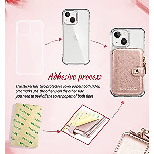 M-Plateau Phone Wallet, PU Leather Card Holder with Zipper Coin Pocket Compatible with iPhone 14 and iPhone Case for Women 3M Adhesive Phone Card Holder with Magnetic Closure(Pink)