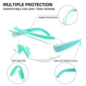 WEYMENG Safety Glasses Over Eyeglasses Anti Fog Safety Goggles Protective Glasses With Adjustable Frame For Men Women (Aquamarine)