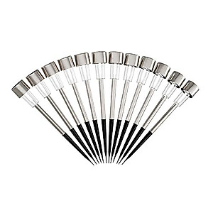 Pure Garden 50-LG1067 Path Lights-12.2” Stainless Steel Outdoor Stake Garden, Landscape, Patio, Driveway, Walkway 12.2" Solar Pathway Lights-Set of 12, Silver