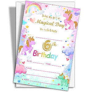 YQV 6th Birthday Party Invitations, 20-Count Magical Day Birthday Party Invites With Envelopes-HBYQK-B11