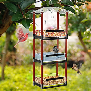 Window Bird Feeder with Strong Suction Cups, Large Weatherproof Birdfeeder with 3 Tiers Seed Tray and Drinking Sink, Outdoor Hanging Birdhouse for Wild Birds, Finch, Cardinal, and Bluebird