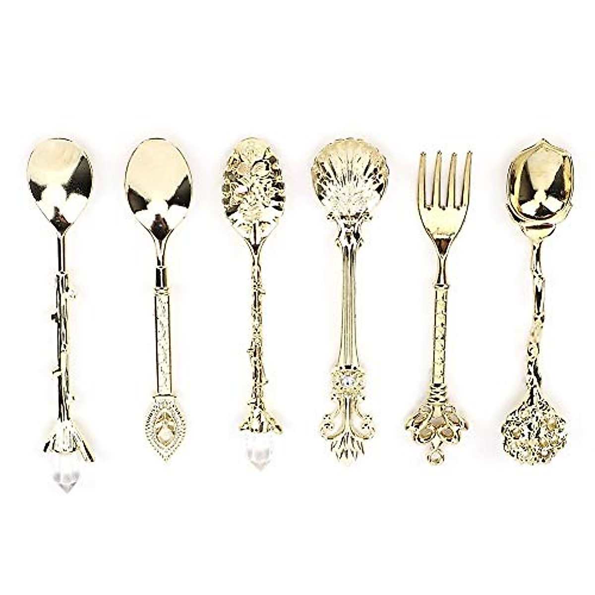 Spoon Spoons 6 Pack for 6Pcs Accessory Cutlery for Set Decorative Style Zinc Alloy for Slotted Spoons (Gold (auspicious knot fork handle))