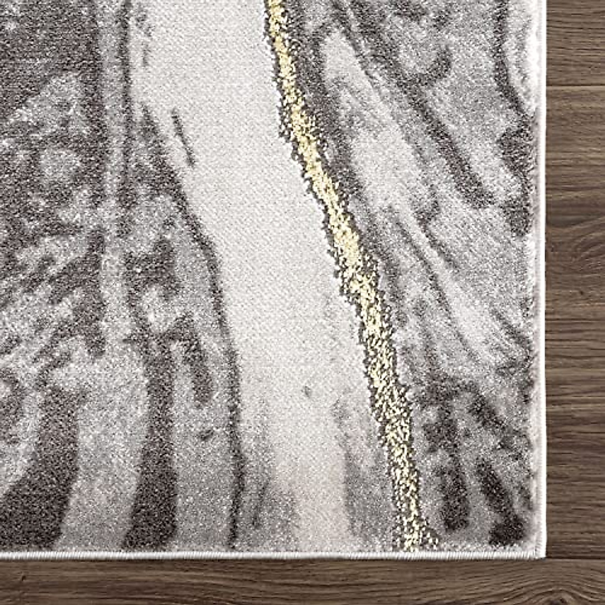 Abani Contemporary Grey & Metallic Gold Marble Area Rug, 5'3" x 7'6"(5'x8') Non-Shed Modern Rugs Marble Print Dining Room Rug